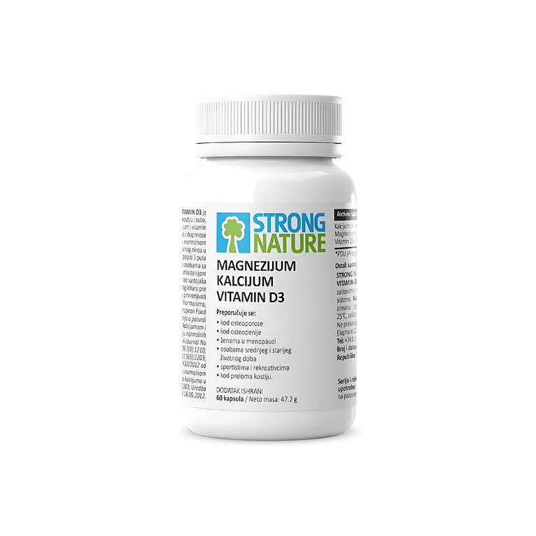 STRONG NATURE® Magnezijum Kalcijum D3 60 Kapsula; Osteoporoza;