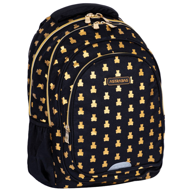 Ranac đački anatomski 3zipa veći AB300 Golden Teddy 24.Astrabag 502024090 crno-zlatni