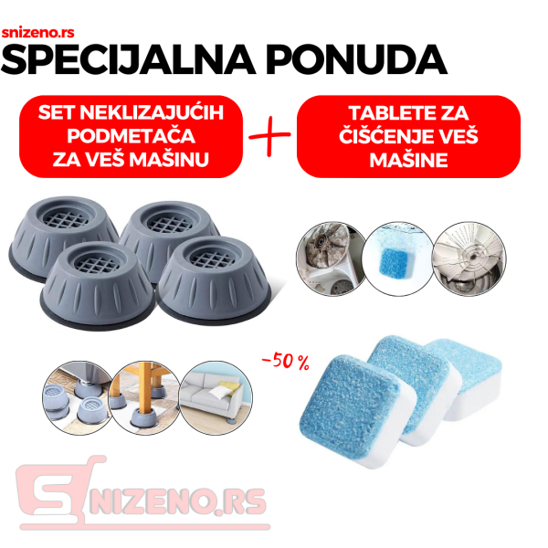 Set od 4 Neklizajuća Podmetača za Veš Mašinu + Tablete za čišćenje veš mašine (12 komada) – VIKEND AKCIJA