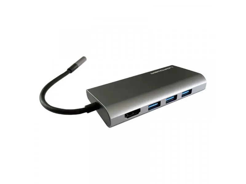 LC POWER LC-HUB-C-MULTI-5 USB Type C Hub, čitač kartica, charging, RJ45, HDMI, Crni