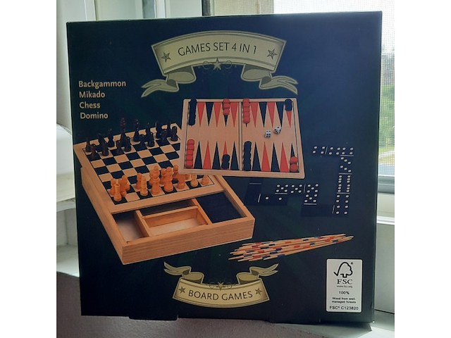 Games set 4 in 1 društvene igre mikado chess domino