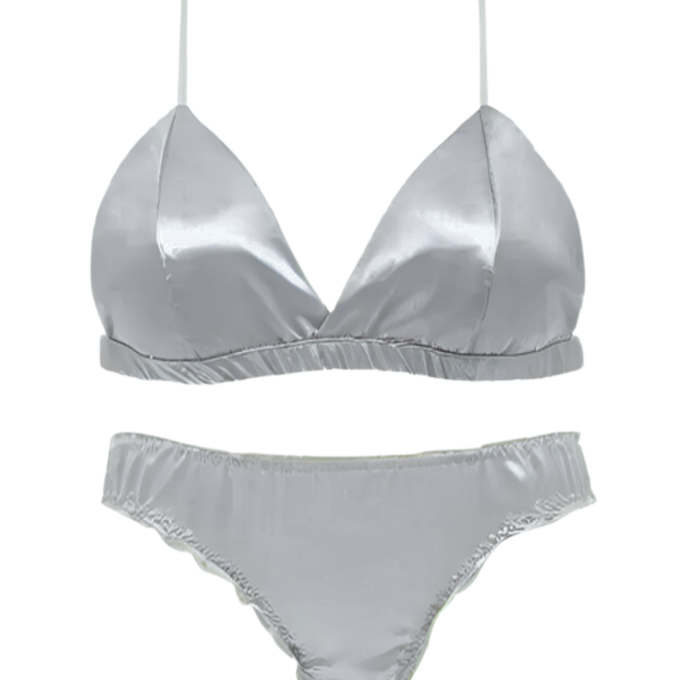 100% Svileni Bralette i Brazil gaćice Light Gray