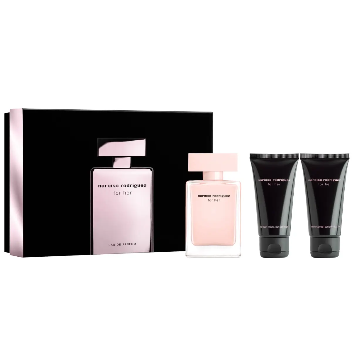 NARCISO RODRIGUEZ Poklon set za žene For Her EDP 50 ml + Body losion 50 ml + gel za tuširanje 50 ml