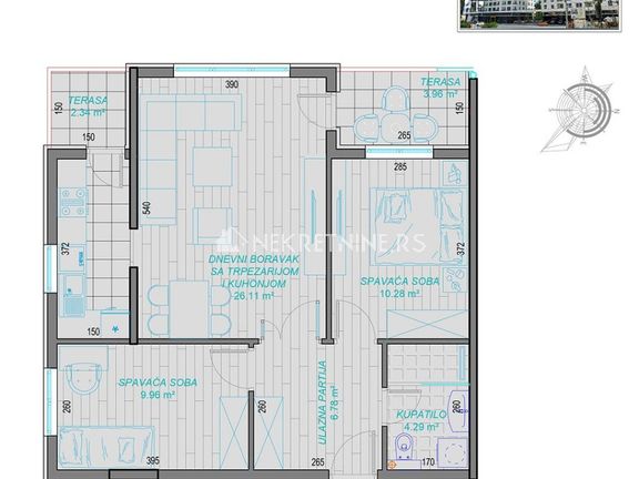 TROSOBAN STAN - 63.72m2 – 121.600e – POVRAĆAJ PDV-a