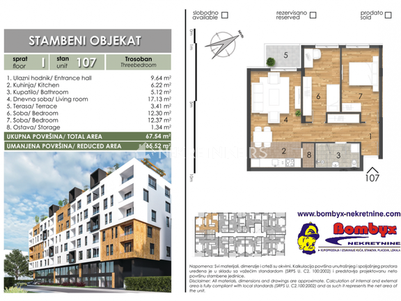 Trosobni stanovi 52m, 61m, 65m,69m, 74m u izgradnji Liman V