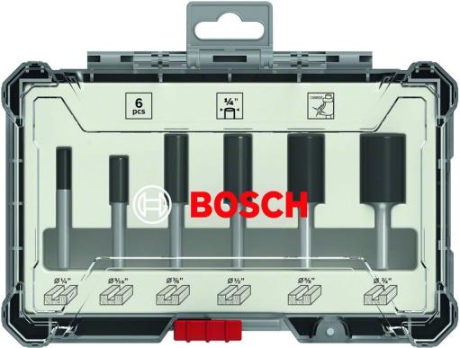 Komplet ravnih glodala, 6 komada, držač od 1/4" mm Bosch 2607017467, 6-piece Straight Router Bit Set.