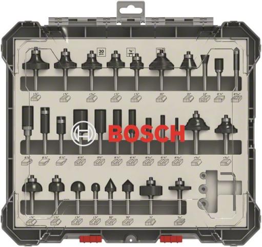 Komplet raznih glodala, 30 komada, držač od 1/4" mm Bosch 2607017476, 30-piece Mixed Application Router Bit Set.