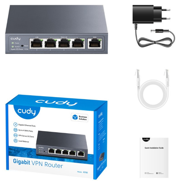 Cudy R700 Gigabit Multi-WAN VPN Router, 1Gbit WAN, 3Gibt LAN/WAN, 1Gbit LAN, 128MB DDR, 16MB NOR Fl