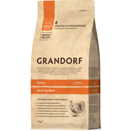 Grandorf Cat Adult Sterilised Ćuretina &amp; Smeđi Pirinač 2kg