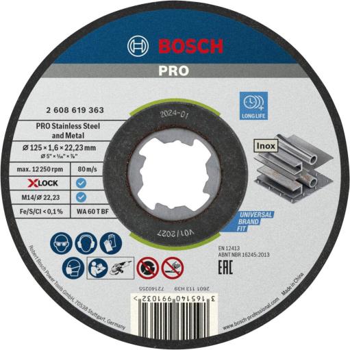 X-LOCK Standard for Inox 10x125x1,6 mm T41 Bosch 2608619364, 10pcs; 125 x 1.6 x 22.23 mm
