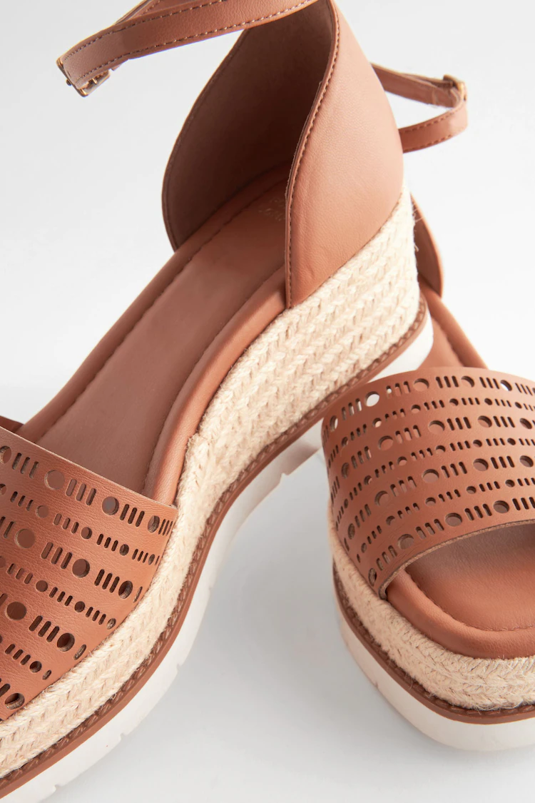 Tan Brown Forever Comfort® Lasercut Espadrilles Wedges