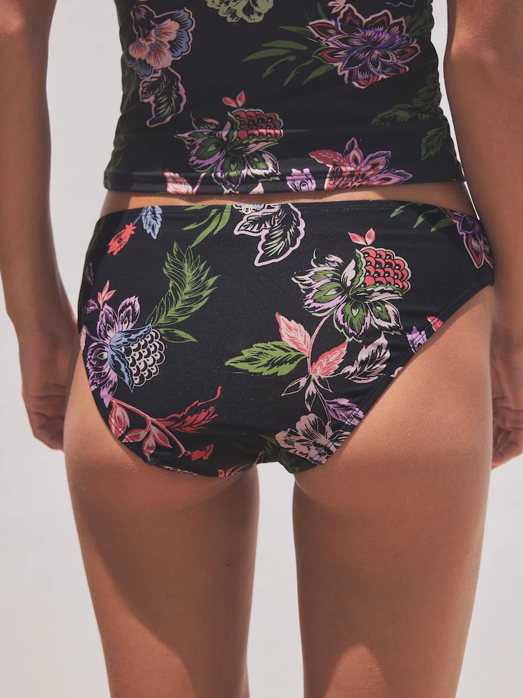 Black Floral High Leg Bikini Bottoms