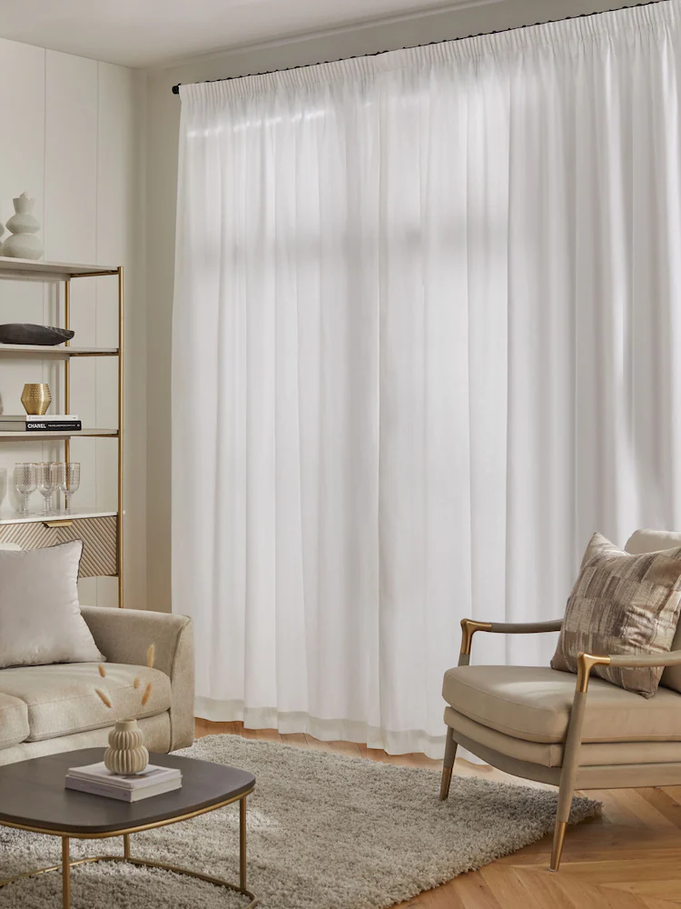 White Cotton Lined Pencil Pleat Curtains