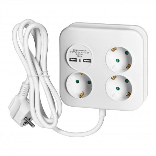 VIRONE PS-4(GS)/W BELO kućište sa 3 priključnice + 2xUSB sa 1.4m kablom