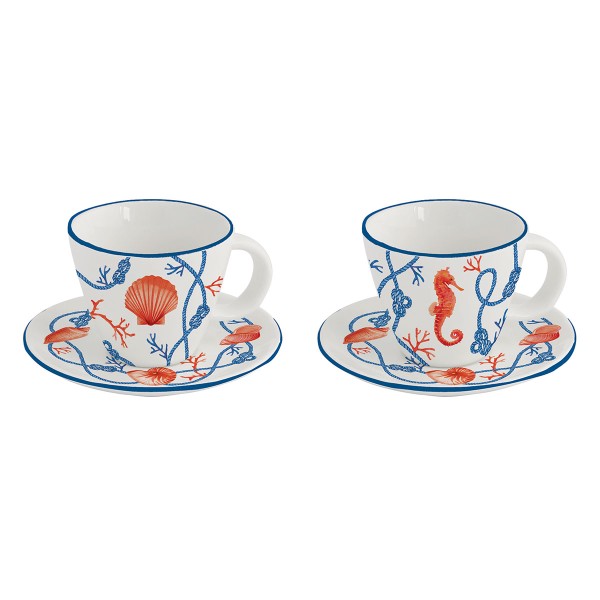 Pozzi Milano Cote de Mer Set of 2 Porcelain Embossed Coffee Cups & Saucers – Šoljica sa tacnom 2/1