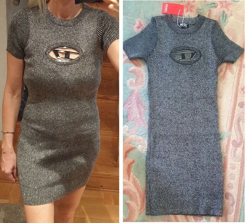 DIESEL haljina, nova sa etiketom. Mini, srebrne boje, knit. Puniji