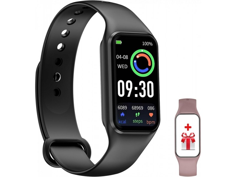 Uniseks smart watch-sa crnom i roze narukvicom-Tracker