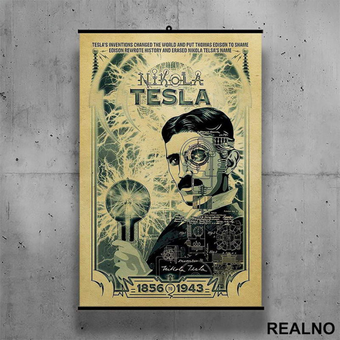 NIKOLA TESLA - GENIJE - POSTER SA NOSAČEM