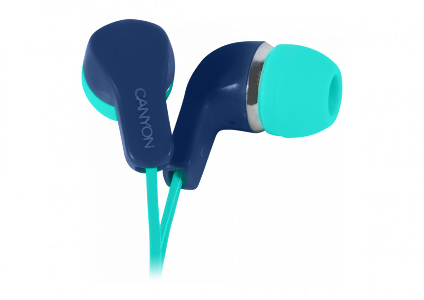 CANYON EPM-02 Stereo Earphones with inline microphone, Green+Blue, cable length 1.2m, 20*15*10mm, 0.013kg