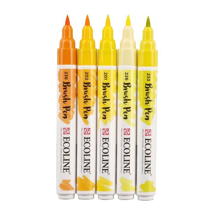 Akvarel olovke Ecoline Brush Pen Yellow | Set od 5 komada | Set od 5 komada