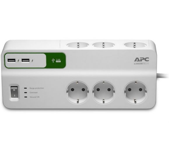 APC - UPS, APC, 6 outlets, with 5V, 2.4A 2 port USB charger, 230V, Germany
