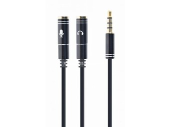 CCA-417M Gembird 2x 3.5 mm(slusalice i mikrofon) Metalni adapter na 1x 3.5mm(4 pin) cable, 0.2m crn