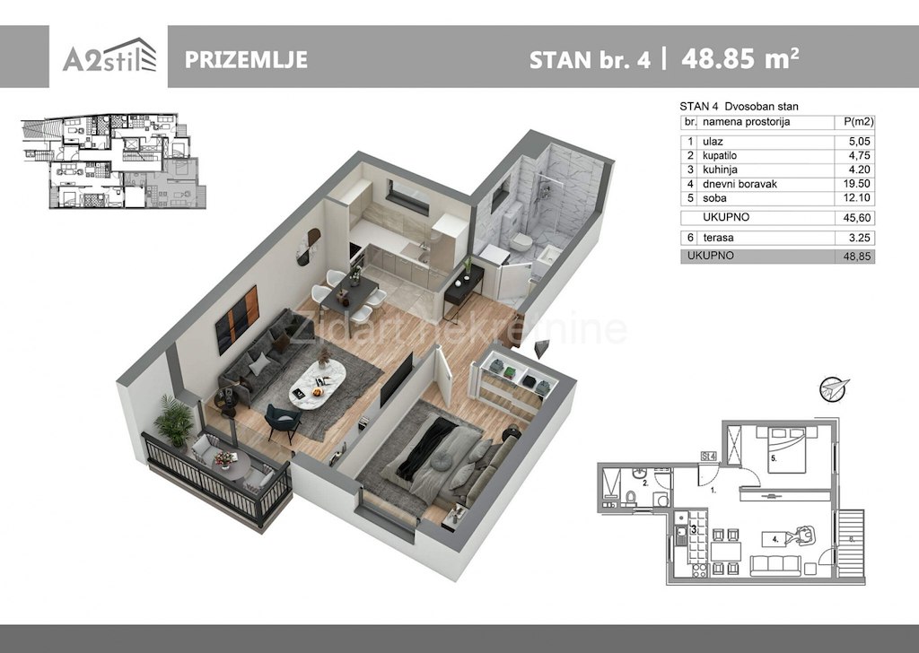 Karaburma, novo, dvosoban stan u izgradnji, 48. 85m2