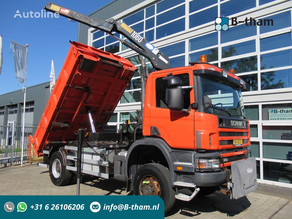 Scania P 114 CB 4x4 HZ 340 3-W. Tipper - 3-S. Kipper + HMF 1063 Crane K kiper