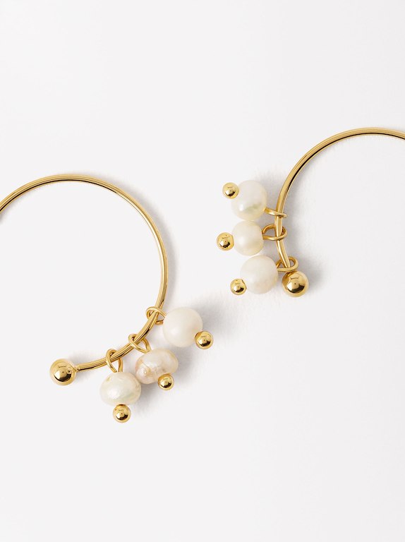 HOOPS WITH NATURAL PEARLS - STAINLESS STEEL