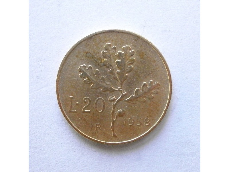 Italija 20 lira 1958