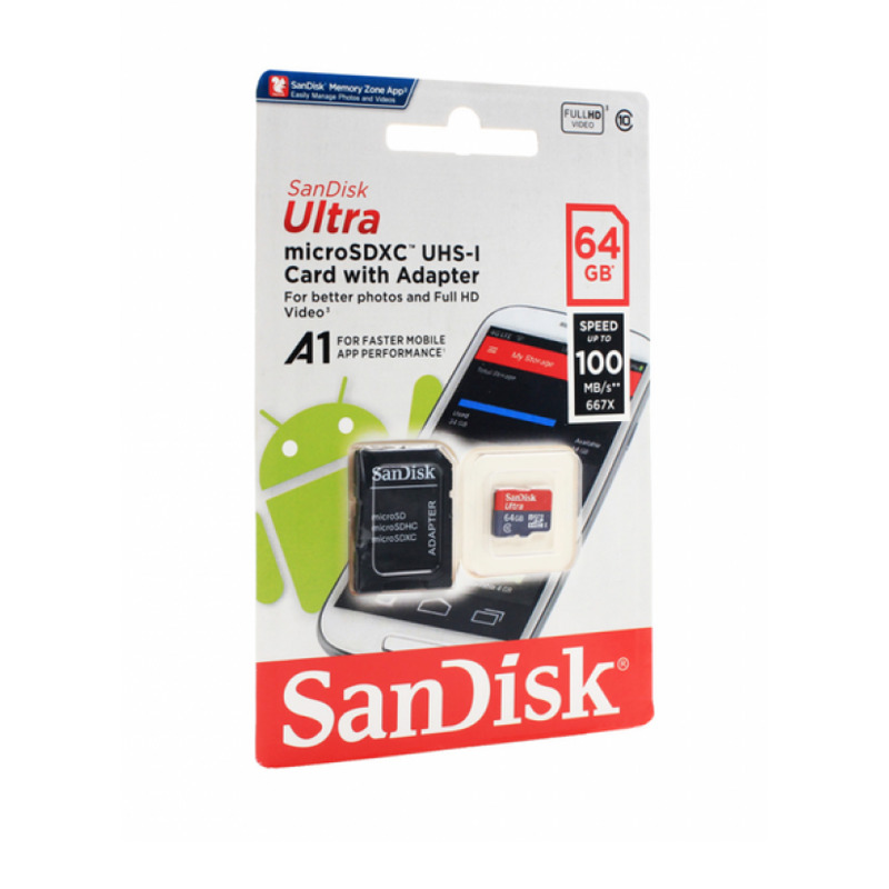 Micro SDHC SanDisk 64GB, 100MB/s, sa adapterom