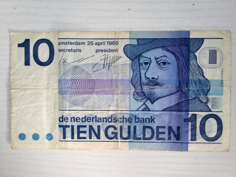 HOLANDIJA, 10 Gulden, 1968, VF