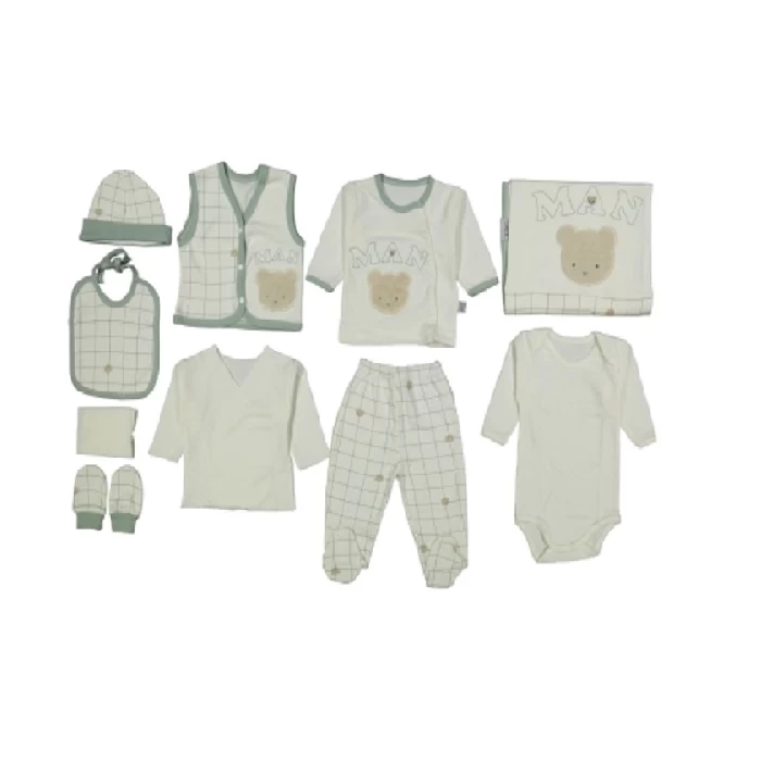 Bebi set zeleni 240422 - bebi set 10 delova zeleni, pamučni set za bebe