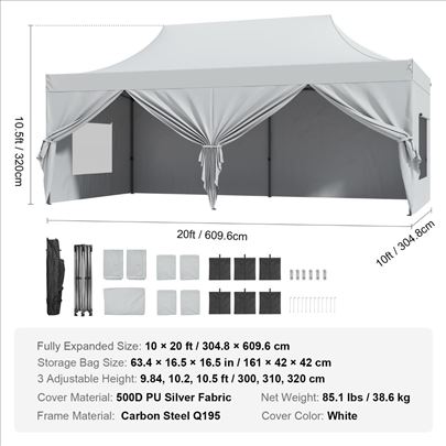 Paviljon letnjikovac tenda 3x6 m srebrni gezabo