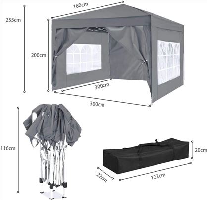 Paviljon letnjikovac tenda sator 3x3 sivi