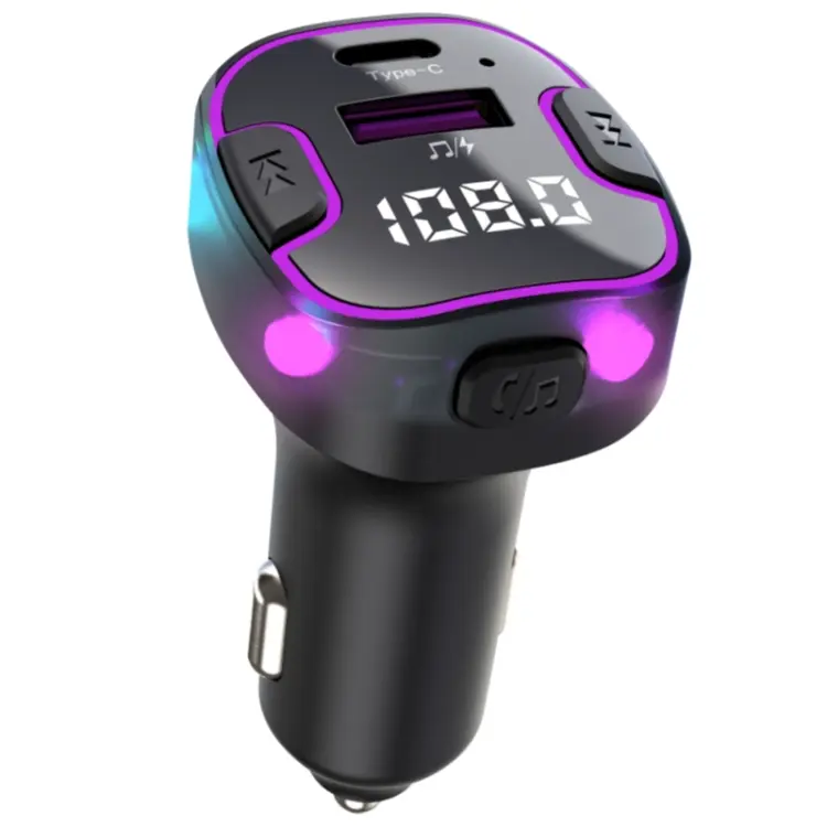 FM transmiter C49 USB, PD, QC 3 Bluetooth 5.0, RGB, handsfree crni