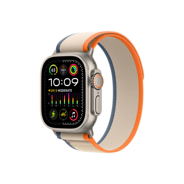Apple Watch Ultra2 Cellular, 49mm Titanium Case with Orange/Beige Trail Loop - M/L