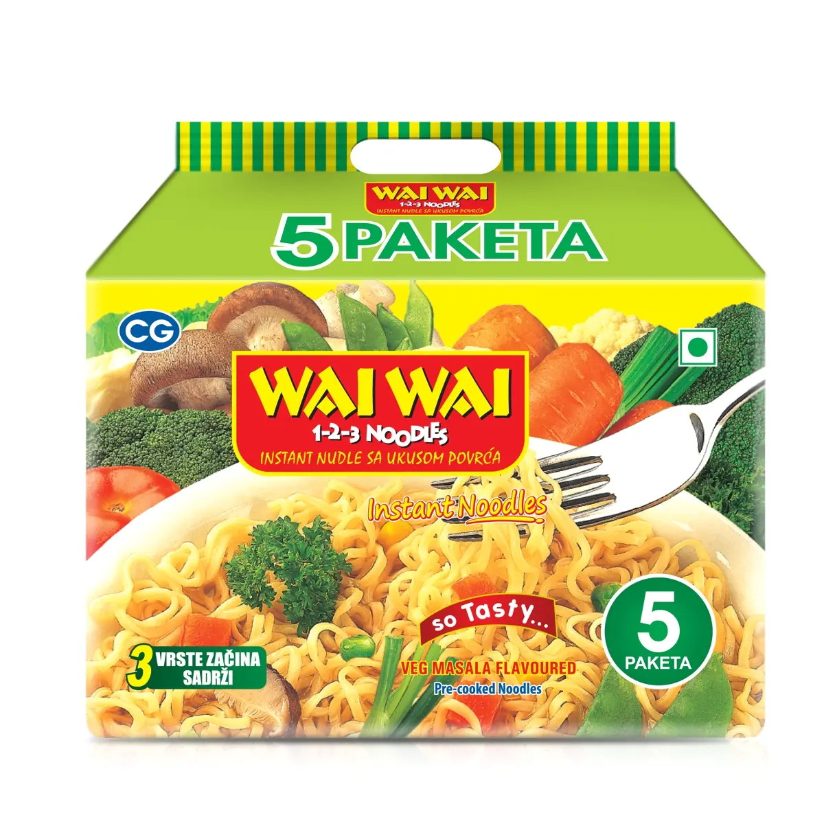 Wai Wai Instant nudle ukus povrća 5x75g