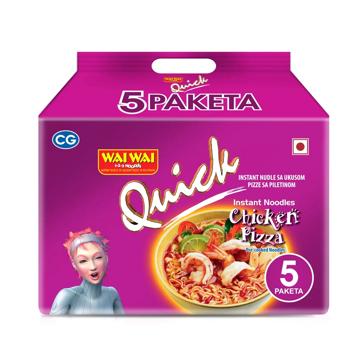 Wai Wai Instant nudle ukus piletina-pizza 5x75g