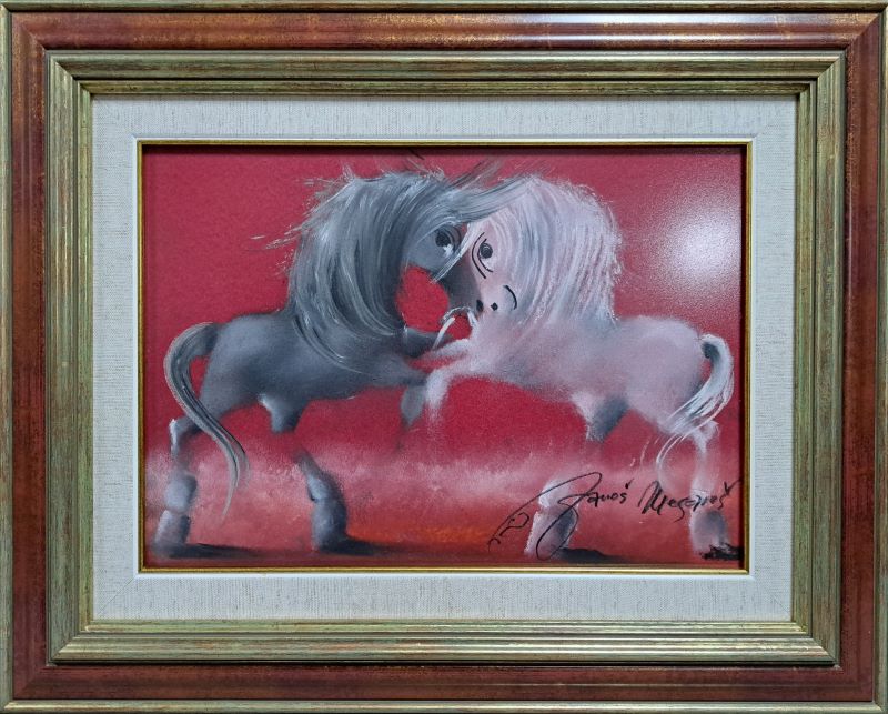 Crveno VIII, Janoš Mesaroš, pastel, luksuzno uramljen, sa 42×52 cm, bez 25×35 cm, sertifikat, 180 eura