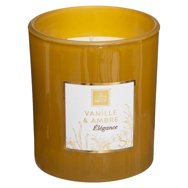 Vanila sveća 8x9cm vosak/staklo boja senfa