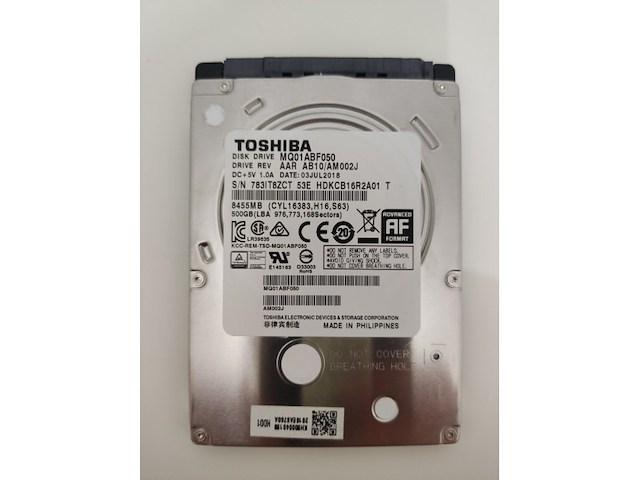 Laptop hard disk HDD 2.5 500GB Toshiba