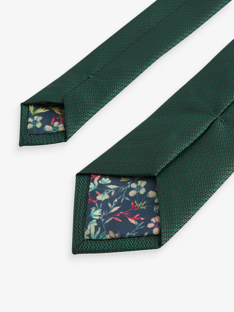 Dark Green Slim Textured Tie And Clip Set