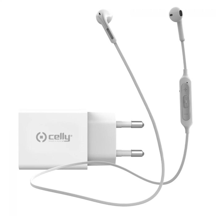 Celly punjač 18W USB-C + bluetooth slušalice bela