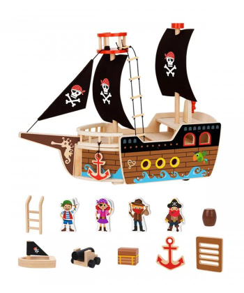 Tooky Toy drvena igračka piratski brod 9 elemenata - A081827