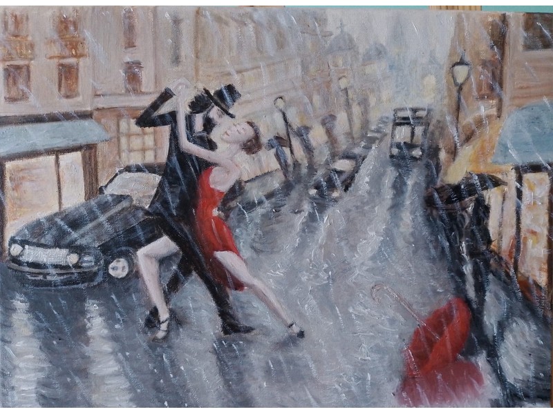 Tango in the rain, oil on canvas, 30x40