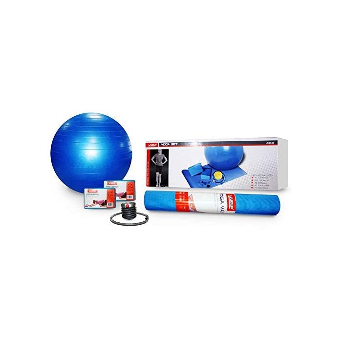 LiveUp Joga set plavi (prostirka + 2 joga bloka + lopta + kaiš + pumpa) - LS3243