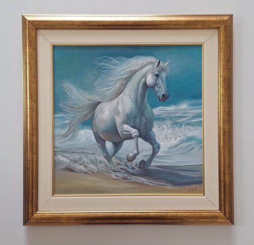 Ulje na platnu – Konj i more, prelepa slika!
