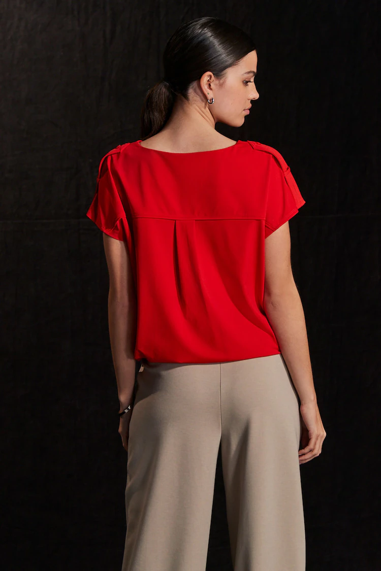 Red Short Sleeve Utility Drawcord Hem Pocket T-Shirt