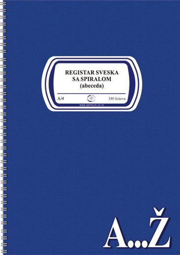 REGISTAR SVESKA A4 SPIRALA ABECEDA 180 6695